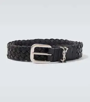 Saint Laurent Cassandre Woven Leather Belt - Black