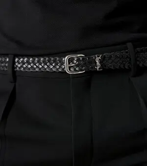 Saint Laurent Cassandre Woven Leather Belt