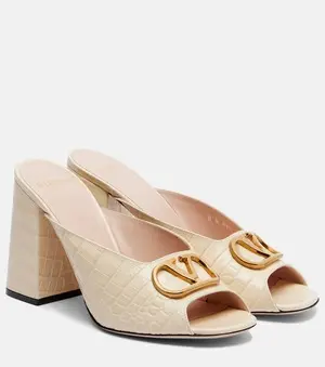 Valentino Garavani Vlogo Croc-effect Leather Mules - White