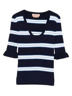 TWINSET Striped Round Neck Sweater - Blue