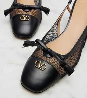Valentino Garavani Vlogo Leather And Mesh Slingback Pumps