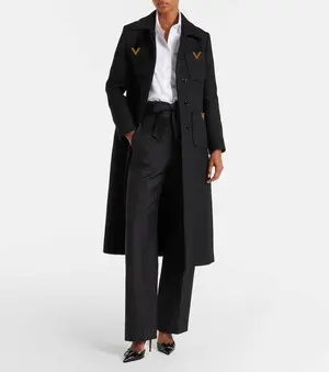 Valentino Garavani Vgold Belted Wool And Silk Coat