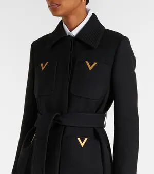 Valentino Garavani Vgold Belted Wool And Silk Coat