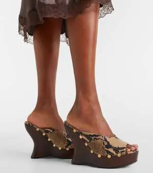 Magda Butrym Snake-effect Leather Wedge Mules