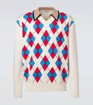 Dries Van Noten Argyle Cotton-blend Polo Sweater - Multicoloured