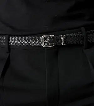 Saint Laurent Cassandre Woven Leather Belt