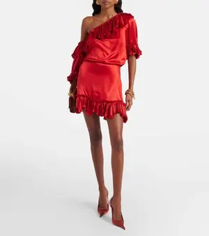 Saint Laurent Ruffled Silk Satin Minidress - Red