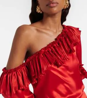 Saint Laurent Ruffled Silk Satin Minidress - Red
