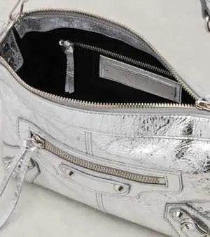 Balenciaga Le City Moto Mini Leather Shoulder Bag - Silver