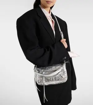 Balenciaga Le City Moto Mini Leather Shoulder Bag - Silver