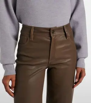 FRAME Le Slim Palazzo Leather Wide-leg Pants - Brown