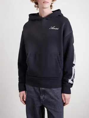 Amiri Logo-embroidered Cotton-jersey Hoodie - Black