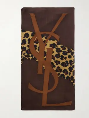 Saint Laurent Printed Wool-twill Scarf - Brown