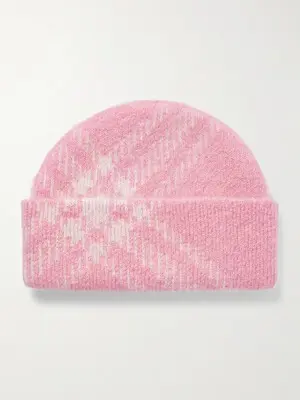 Burberry Checked Mohair-blend Beanie - Pink