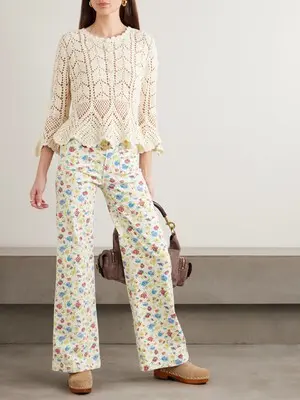 MOTHER Hustler Roller Patch Pocket Floral-print High-rise Bootcut Jeans - Multi