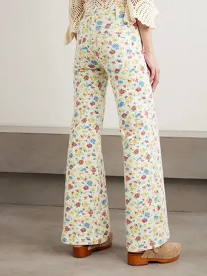 MOTHER Hustler Roller Patch Pocket Floral-print High-rise Bootcut Jeans - Multi