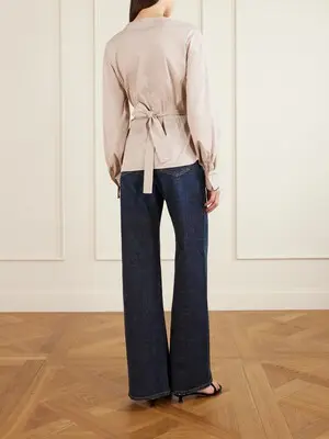 Brunello Cucinelli Embellished Cotton-blend Poplin Wrap Blouse - Neutrals