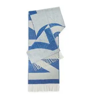 Nn07 Wool-blend Logo Scarf - Blue