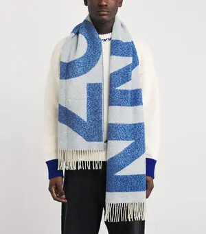 NN.07 Wool-blend Logo Scarf - Blue