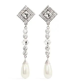 Alessandra Rich Crystal And Faux Pearl Pendant Earrings - Silver
