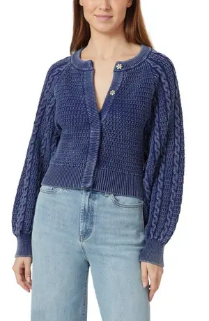 Habitual Washed Cotton Blend Cable Knit Cardigan