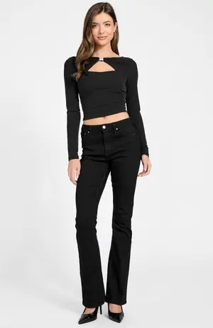 Guess Rhinestone Accent Cutout Top - Black