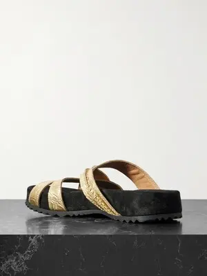 Dries Van Noten Metallic Croc-effect Leather Sandals