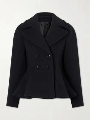 Alaïa Double-breasted Wool-blend Peplum Coat - Blue