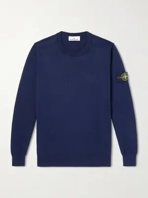 Stone Island Logo-appliquéd Cotton Sweater - Blue