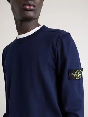 Stone Island Logo-appliquéd Cotton Sweater - Blue