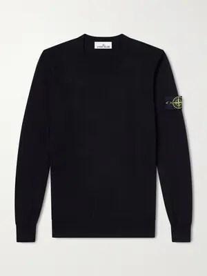 Stone Island Logo-appliquéd Cotton Sweater - Black