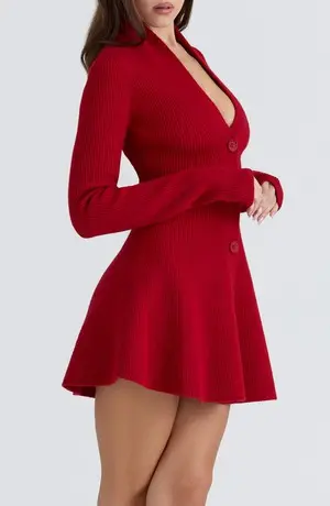 House Of Cb Long Sleeve Wool Blend Sweater Minidress