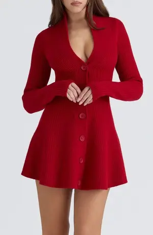 House Of Cb Long Sleeve Wool Blend Sweater Minidress
