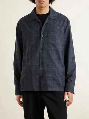 JIL SANDER Camp-collar Checked Wool And Linen-blend Shirt - Gray