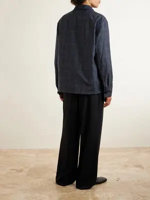 JIL SANDER Camp-collar Checked Wool And Linen-blend Shirt - Gray