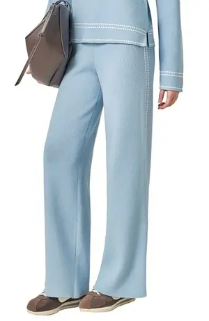English Factory Stitch Detail Wide Leg Knit Pants - Slate Blue