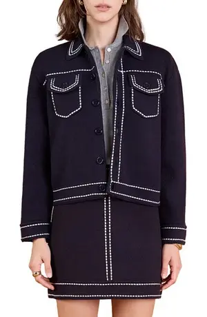 English Factory Collared Denim-inspired Cardigan