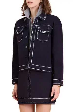 English Factory Collared Denim-inspired Cardigan