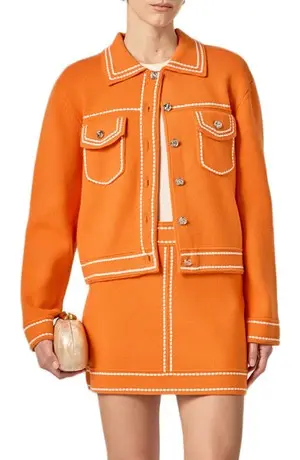 English Factory Collared Denim-inspired Cardigan - Orange