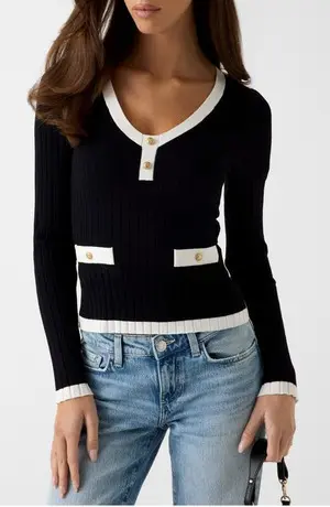 Guess Laurel Tipped V-neck Ribbed Sweater