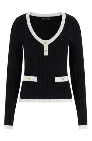Guess Laurel Tipped V-neck Ribbed Sweater