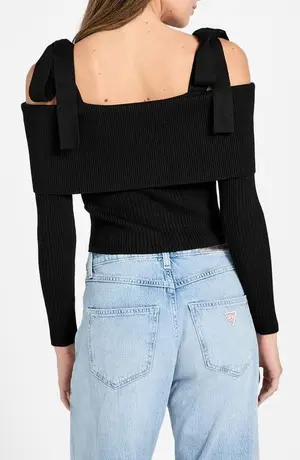 Guess Tie Strap Ribbed Crop Sweater