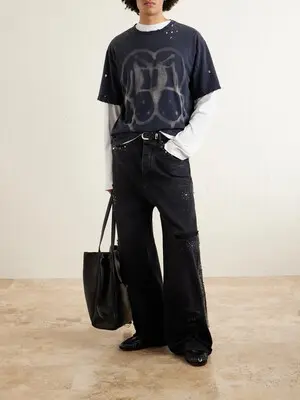 Amiri Straight-leg Distressed Studded Jeans