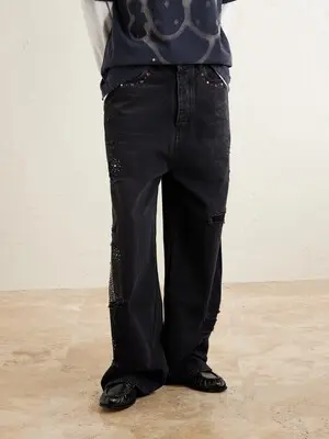 Amiri Straight-leg Distressed Studded Jeans