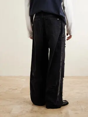 Amiri Straight-leg Distressed Studded Jeans
