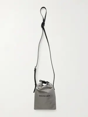 Balenciaga Logo-debossed Crinkled-leather Phone Pouch - Gray