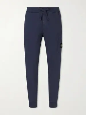 Stone Island Tapered Logo Organic Cotton-jersey Sweatpants - Blue