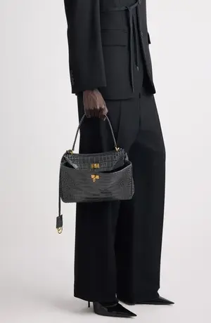 Balenciaga Croc Embossed Leather Top Handle Bag