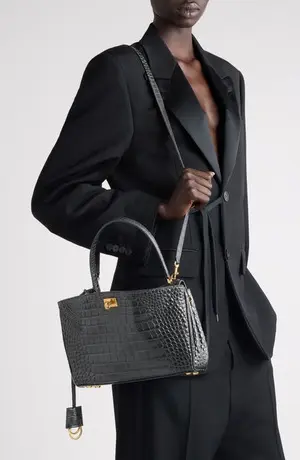 Balenciaga Croc Embossed Leather Top Handle Bag