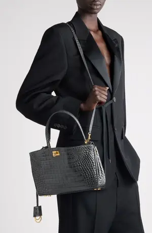 Balenciaga Croc Embossed Leather Top Handle Bag